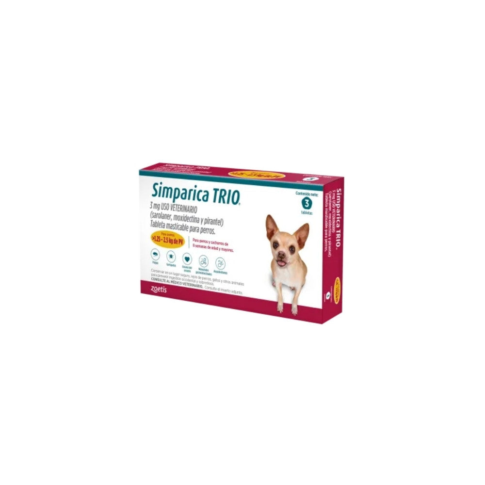 Simparica Trio Gold de 3 mg (1.25 – 2.5 kg por 3 Tabletas) – Shanti Box